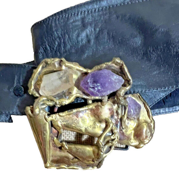 Jewelry | Vtg Copa Collection Amethyst Quartz Brutalist Brass Belt ...